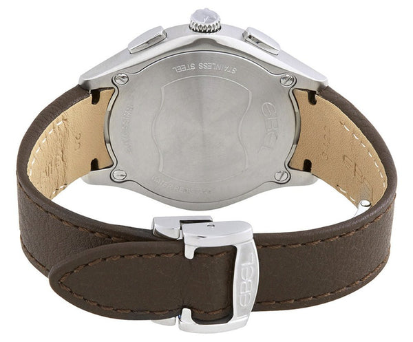 Ebel Wave Chronograph Stainless Steel Brown Leather Strap Silver Dial