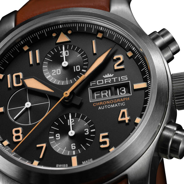 Fortis Aeromaster Automatic Chronograph Stainless Steel Black Dial Bro