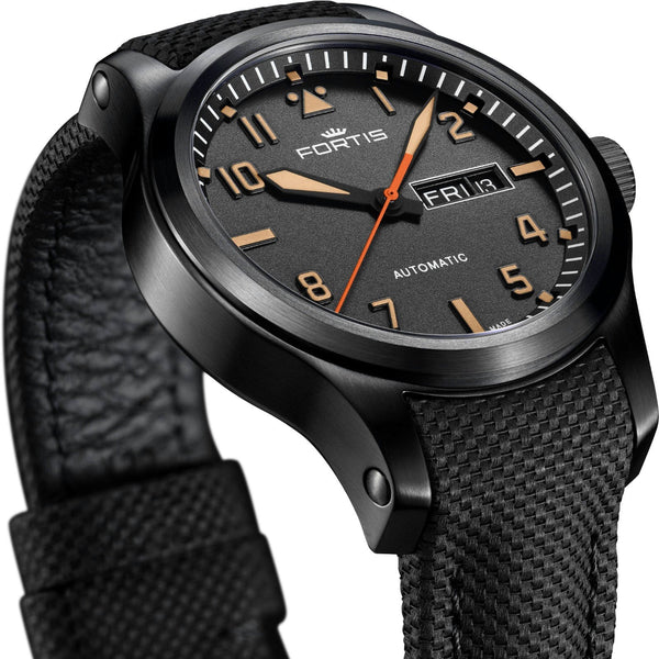 Fortis Aeromaster Stealth Automatic Black PVD Black Dial Black Textile