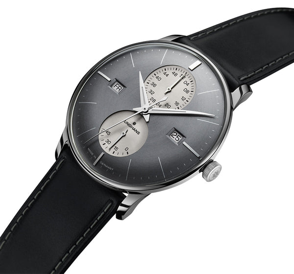 Junghans Meister Agenda Automatic Stainless Steel Gray Dial Black Leat