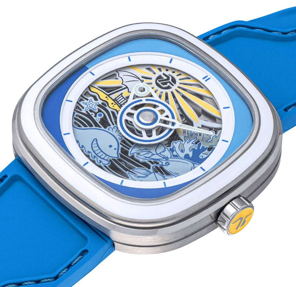 SEVENFRIDAY T-Series Automatic Blue Silicone Mens Watch