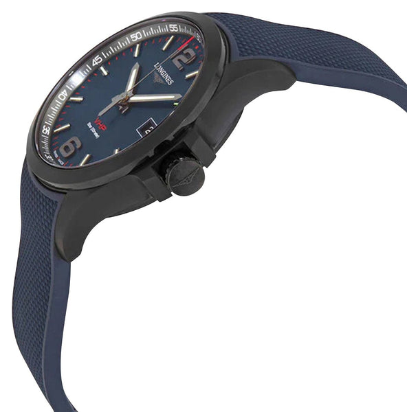 Longines Conquest V.H.P. Black PVD Blue Dial Blue Rubber Strap Perpetu