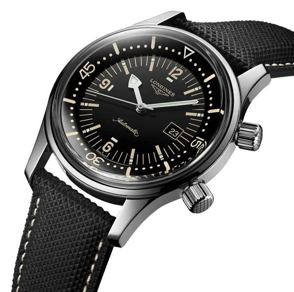 Longines Legend Diver Automatic Stainless Steel Black Dial Black Fabri