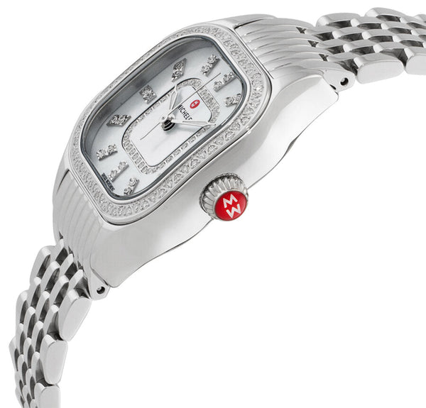 Michele Meggie Stainless Steel Square Mother-of-Pearl Dial Diamonds Wo
