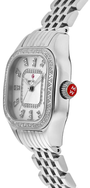 Michele Meggie Stainless Steel Square Mother-of-Pearl Dial Diamonds Wo