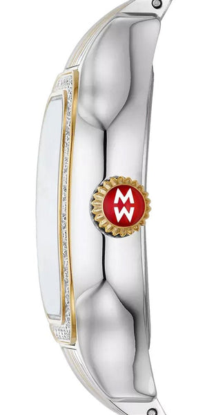 Michele Meggie Two-Tone Steel Diamonds Square Mother-of-Pearl Dial Wom