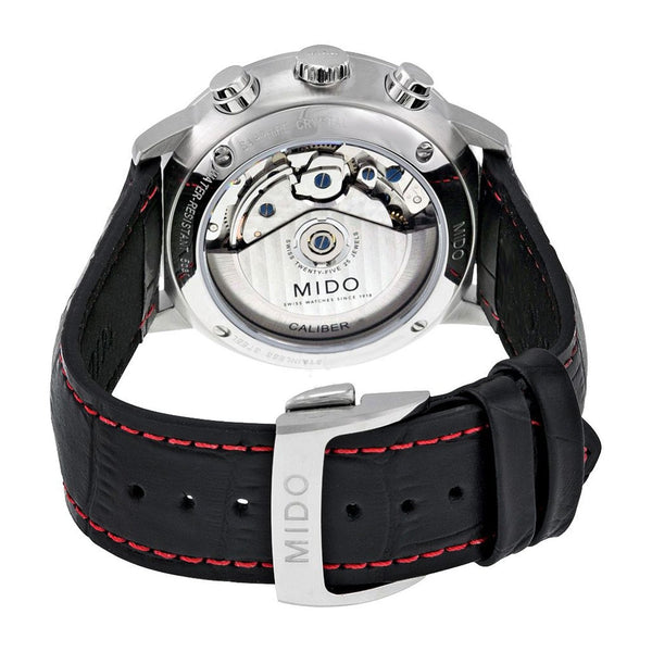 Mido Commander II Automatic Chronograph Black Leather Strap Black Dial