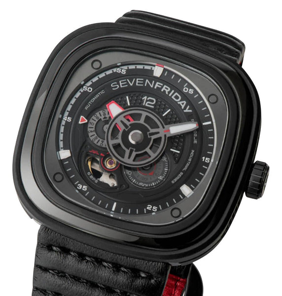 SEVENFRIDAY P-Series Racer III Automatic Black PVD Black Dial Black Le