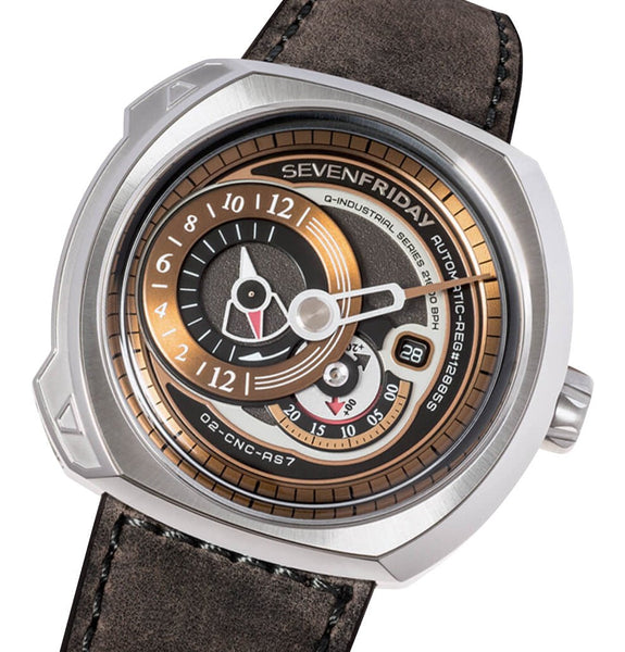 SEVENFRIDAY Q-Series Automatic Stainless Steel Gold Dial Brown Leather